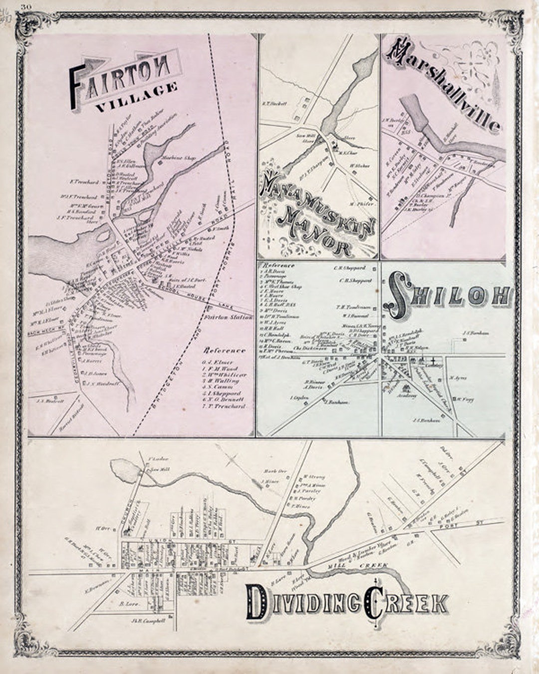1876 Map of Fairton Manamuskin Manor Cumberland Co New Jersey - Etsy