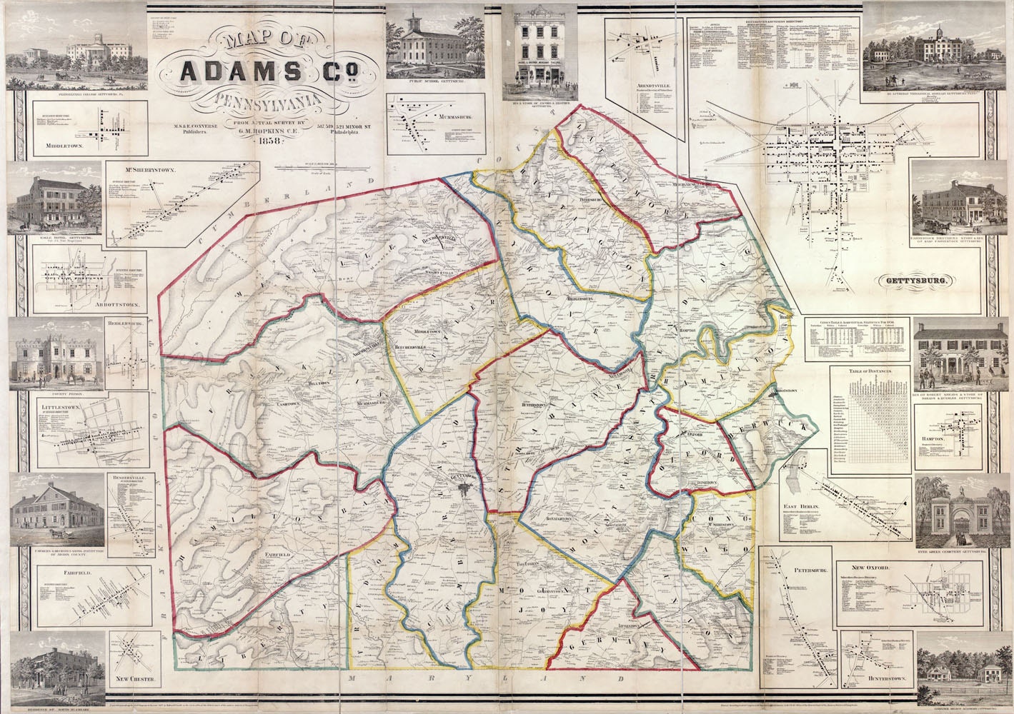 1858 Map of Adams County Pennsylvania Farm Names Genealogy - Etsy