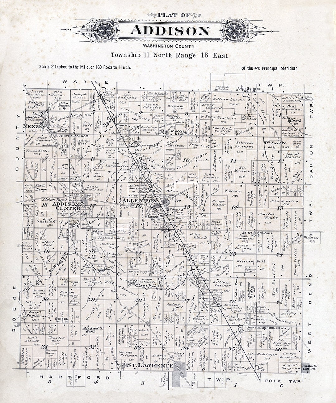 1915 Map of Addison Township Washington County Wisconsin - Etsy