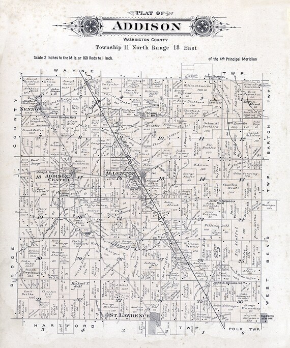 1915 Map of Addison Township Washington County Wisconsin | Etsy