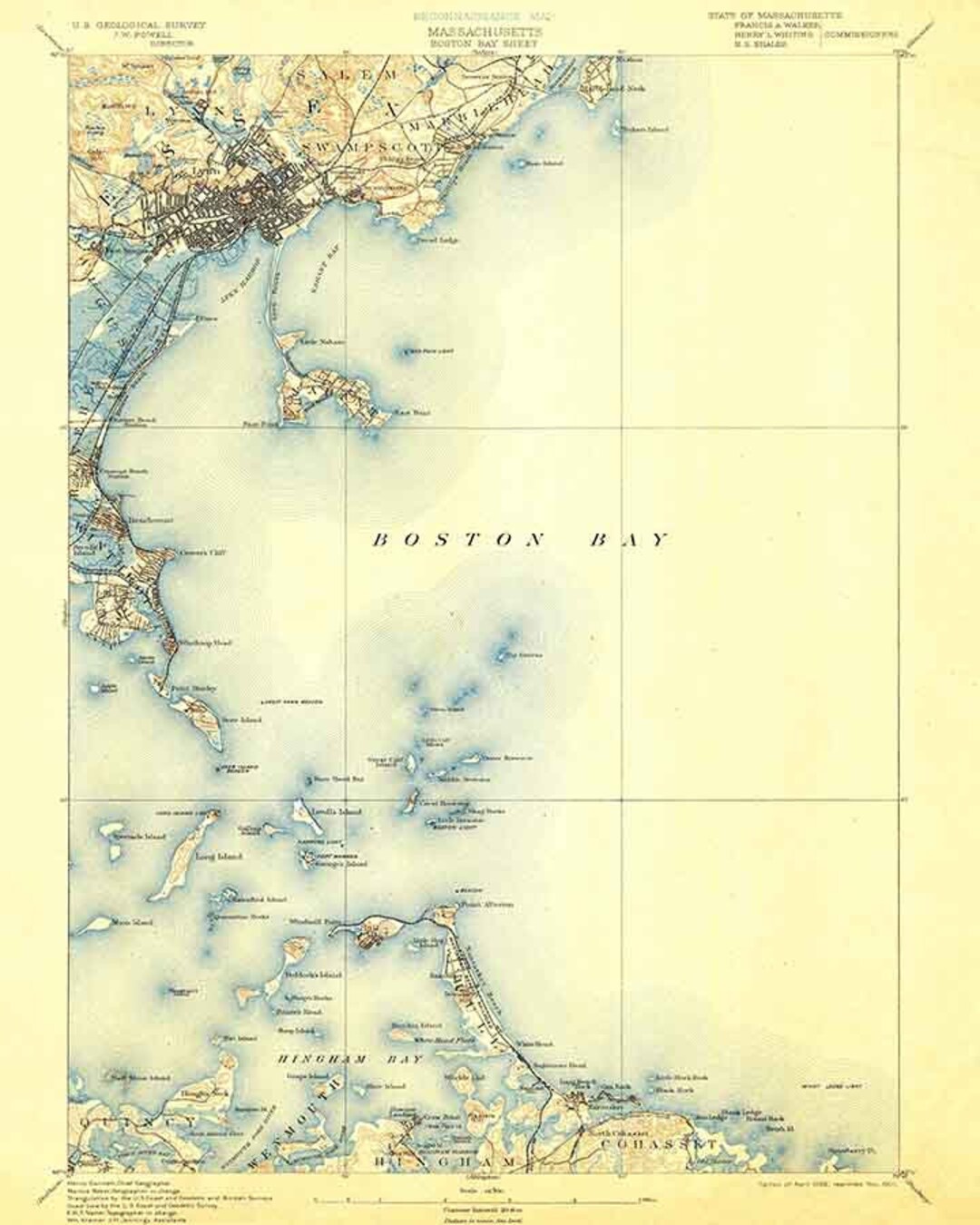 1892 Topo Map of Boston Bay Massachusetts Quadrangle - Etsy