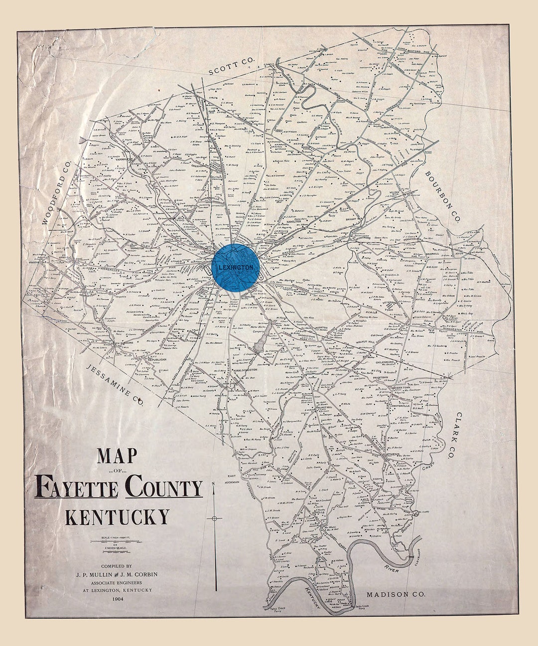 1904 Map of Fayette County Kentucky - Etsy