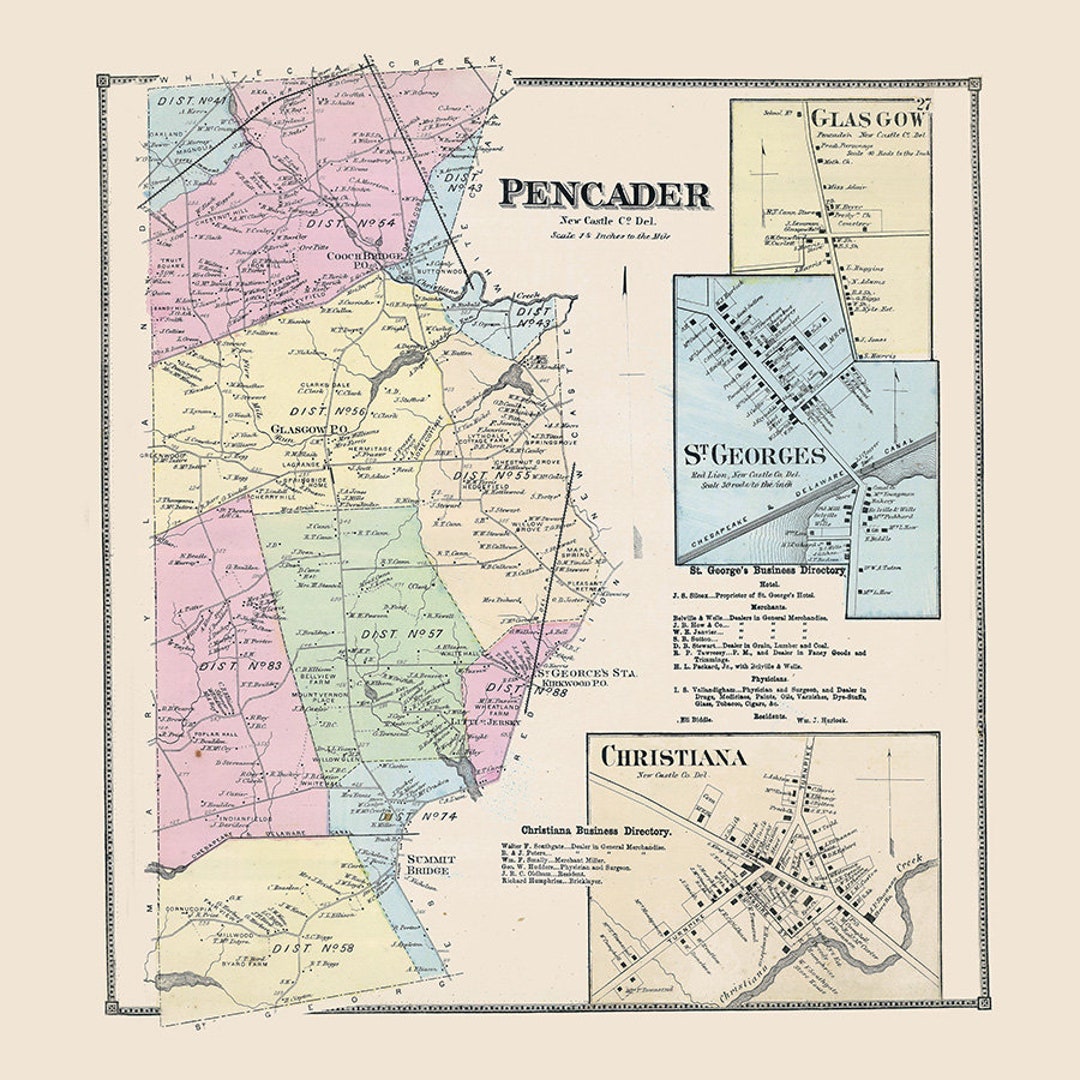 1868 Map of Pencader New Castle County Delaware - Etsy