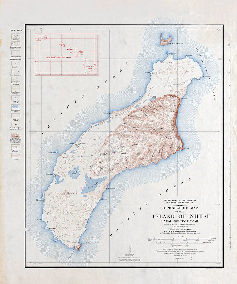 1929 Map of the Island of Niihau Kauai County Hawaii - Etsy