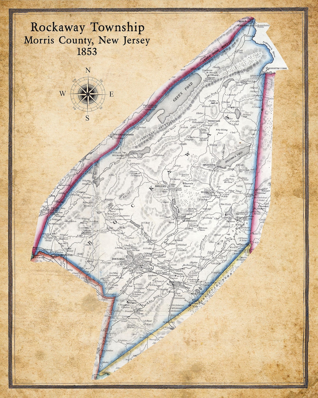 1853 Map of Rockaway Township Morris County New Jersey - Etsy