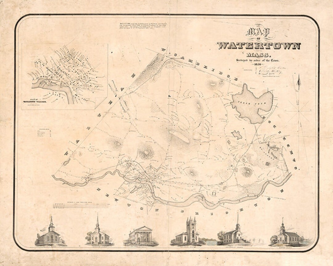 1850 Map of Watertown Massachusetts - Etsy