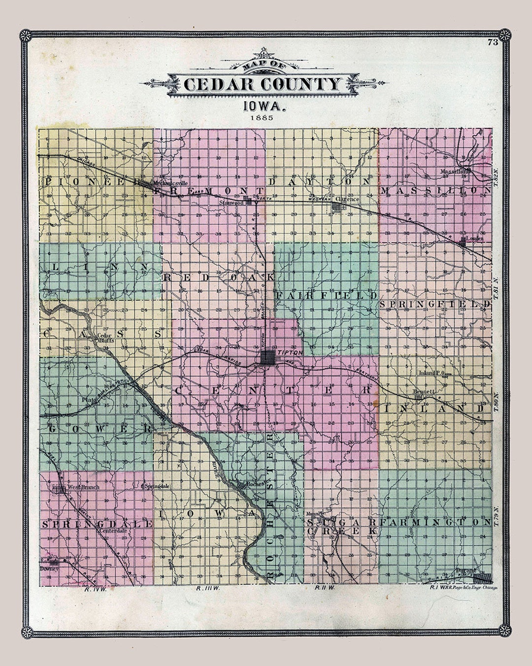 1885 Map of Cedar County Iowa - Etsy