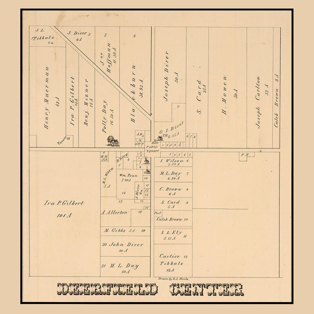 1874 Map of Deerfield Center Portage County Ohio - Etsy