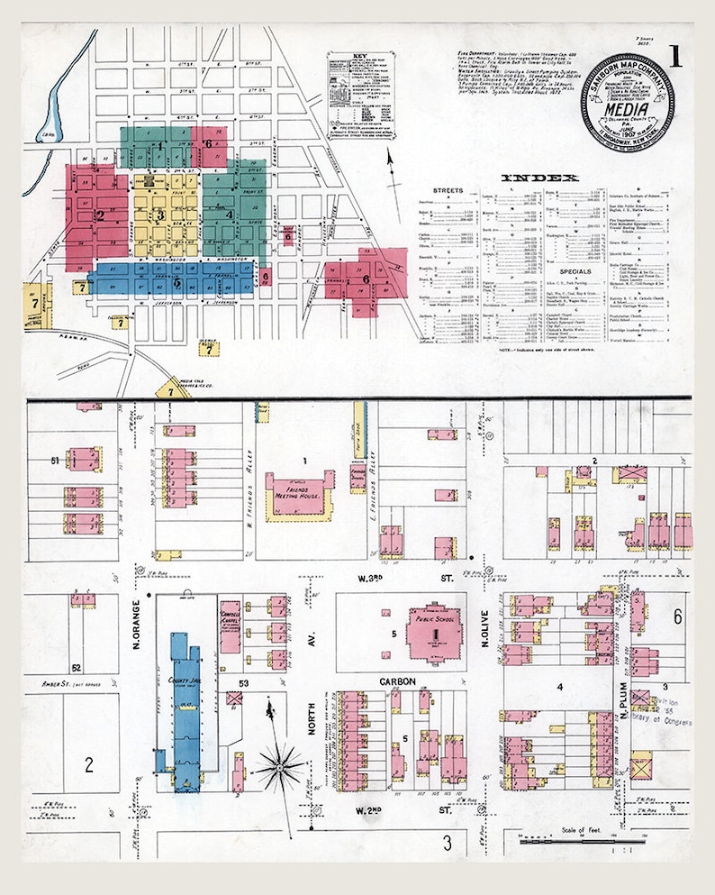 1907 Town Map of Media Delaware County Pennsylvania - Etsy