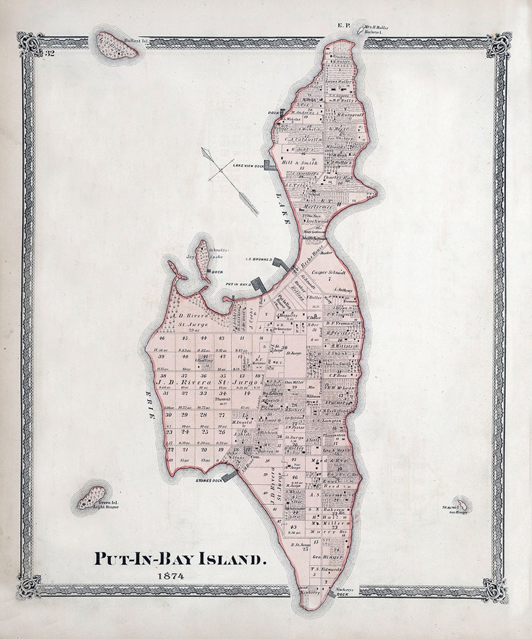 1874 Map of Put in Bay Island Ottawa County Ohio Lake Erie - Etsy