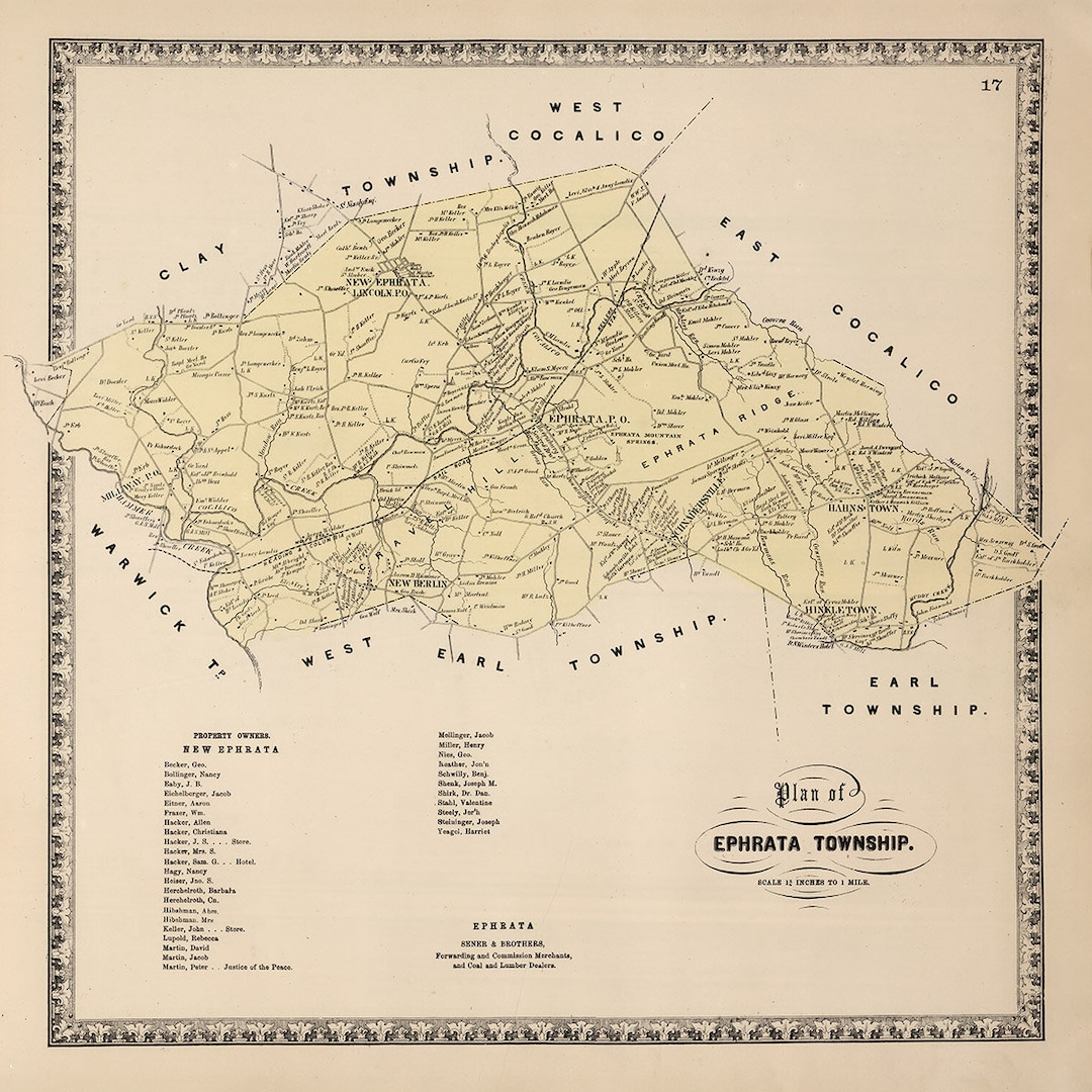 1864 Map of Ephrata Township Lancaster County Pennsylvania - Etsy