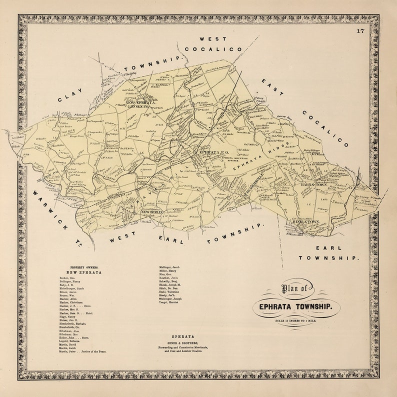 1864 Map of Ephrata Township Lancaster County Pennsylvania - Etsy