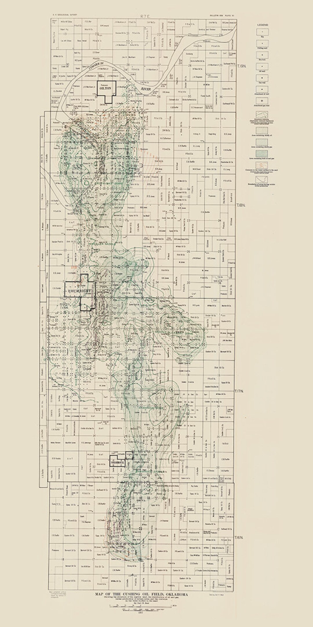 1917 Map of the Cushing Oil Field Oklahoma - Etsy
