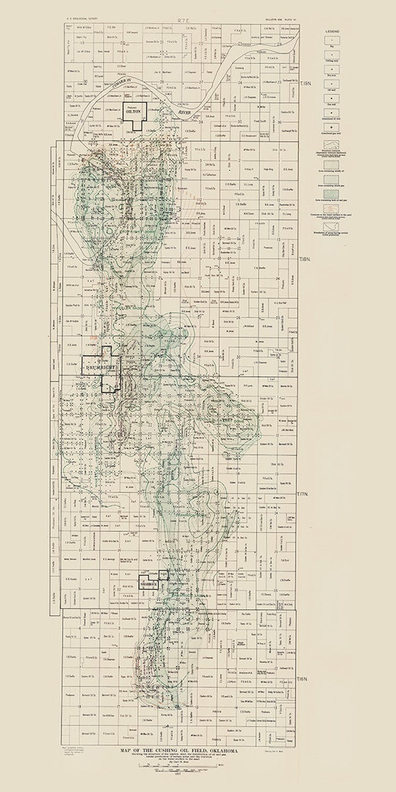 1917 Map of the Cushing Oil Field Oklahoma | Etsy