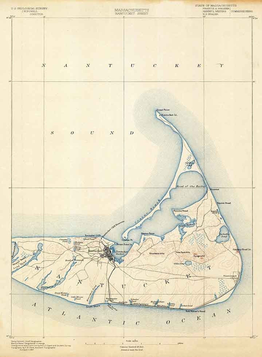 1889 Topo Map of Nantucket Massachusetts Quad - Etsy