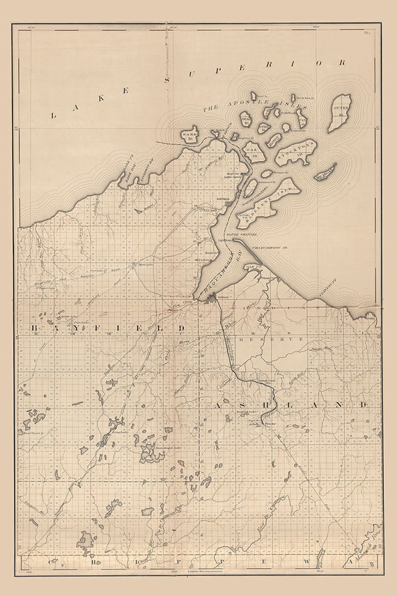 1880 Map of Ashland and Bayfield County Wisconsin | Etsy