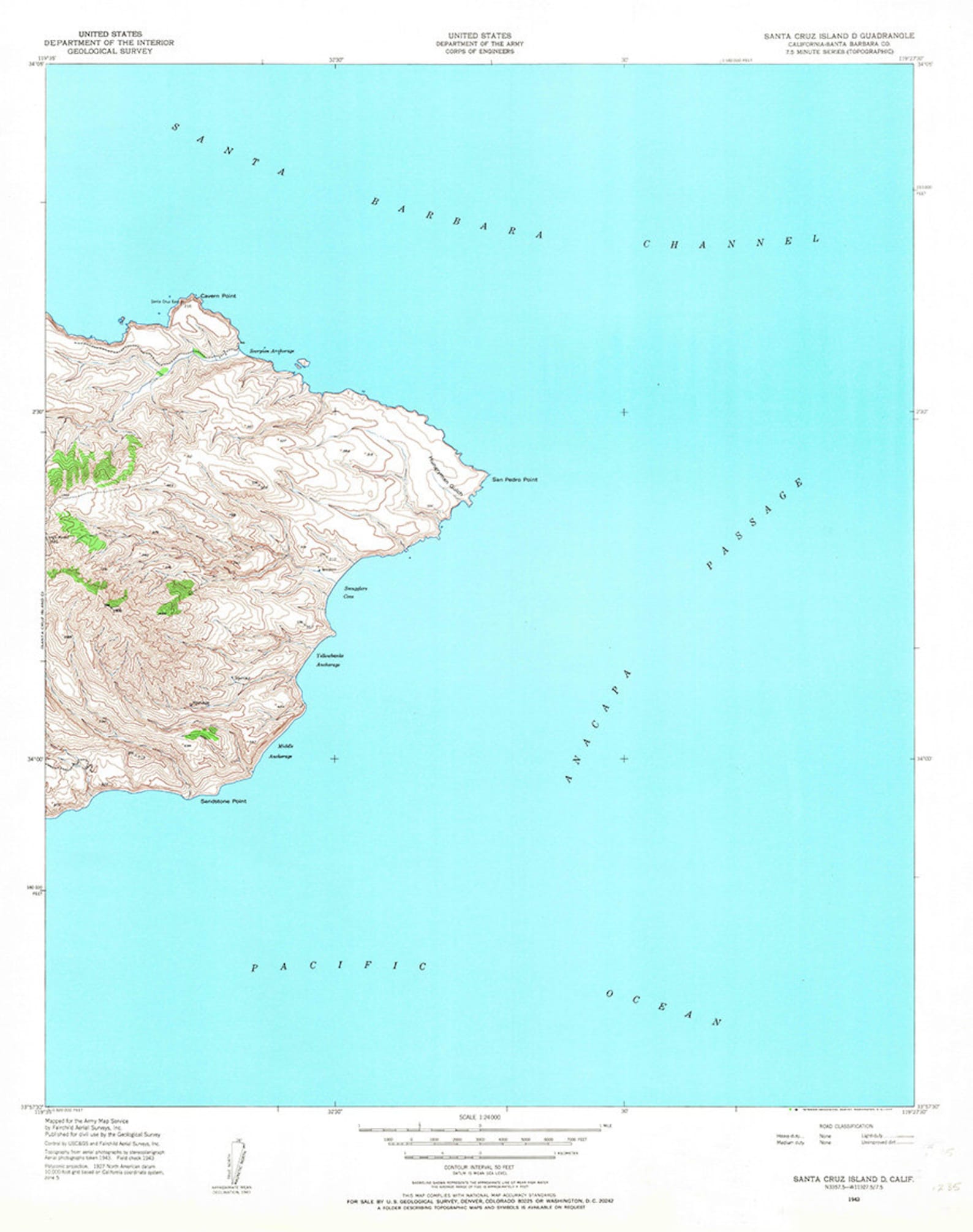 1943 Topo Map of Santa Cruz Island California Central Valley D - Etsy