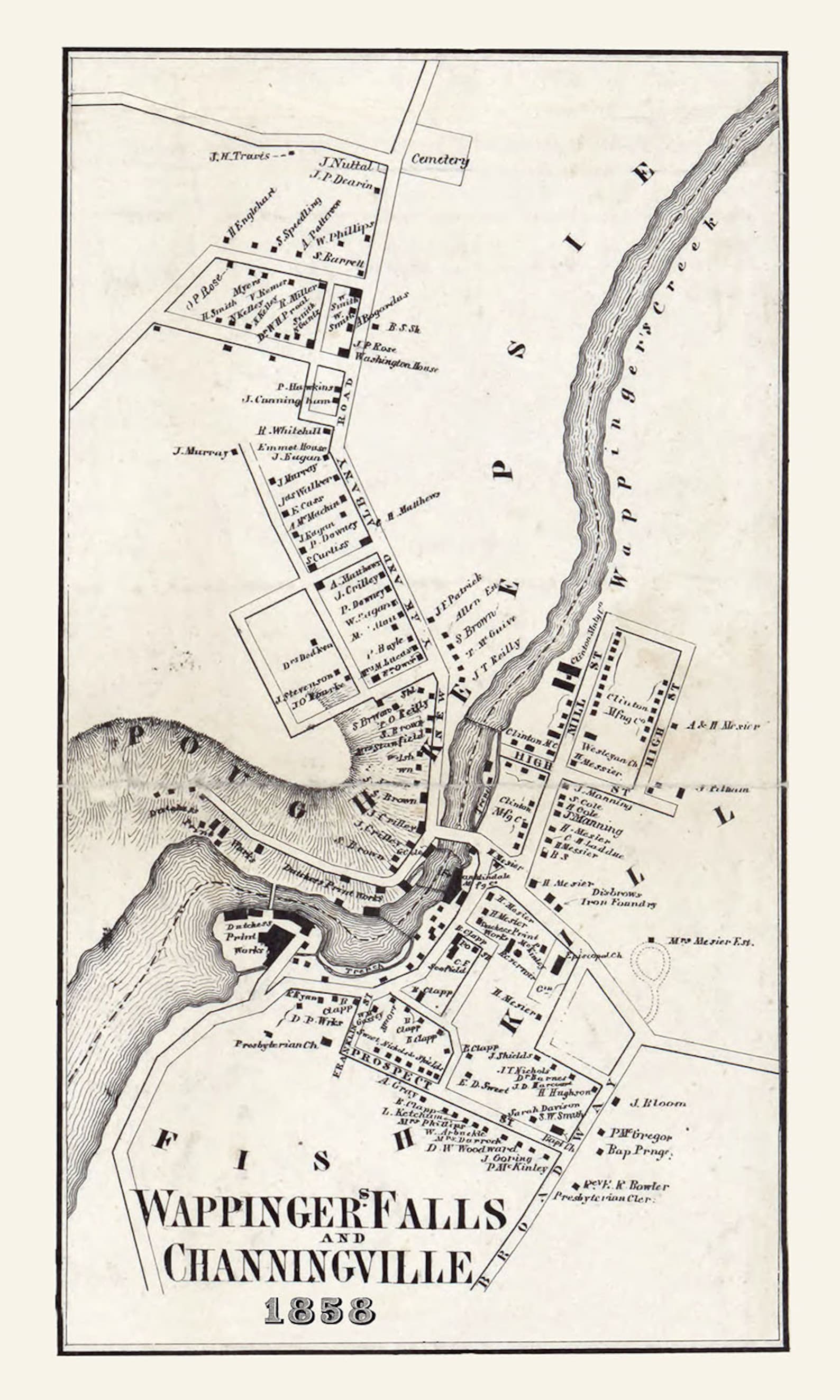 1858 Town Map of Wappinger Falls and Channingville New York - Etsy ...
