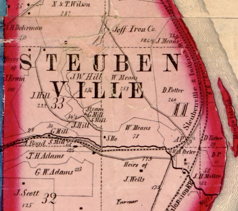 1856 Map of Jefferson County Ohio Farm Line Map Genealogy - Etsy
