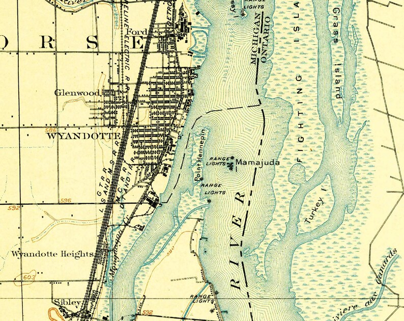 1906 Topo Map of Wyandotte Michigan Detroit River - Etsy