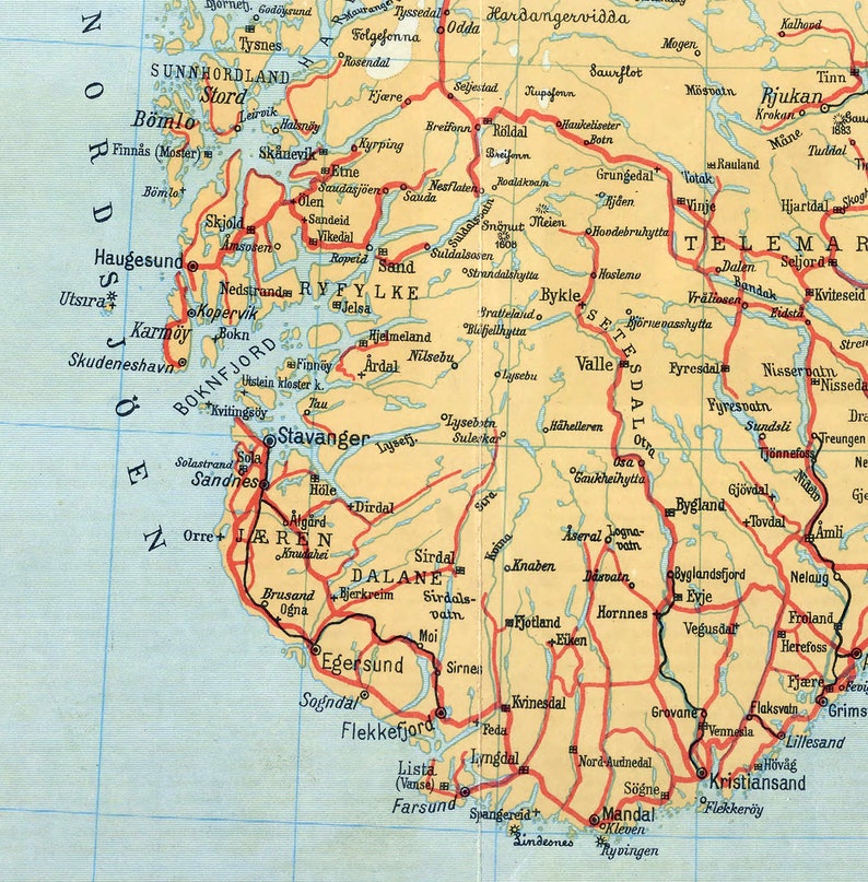 1920 Map of Norway - Etsy