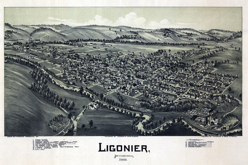 1900 Panoramic Map of Ligonier Westmoreland County - Etsy