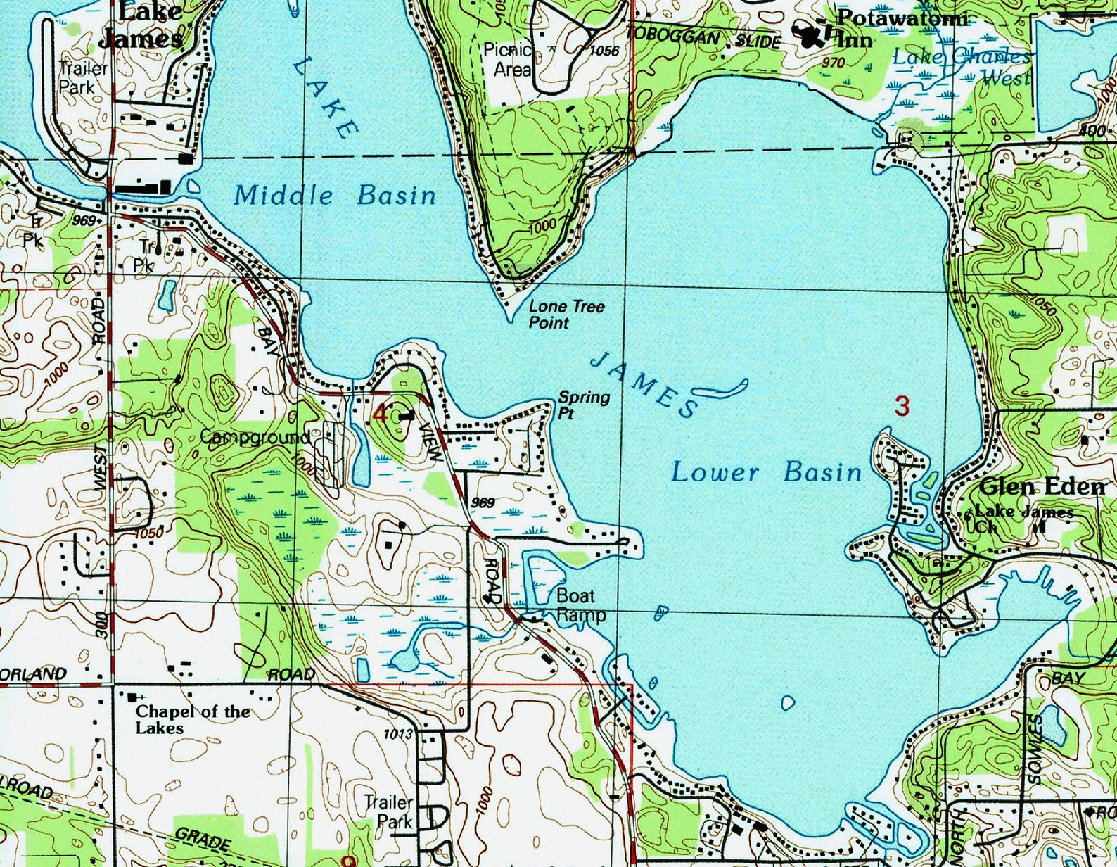 1980 Map of Lake James Indiana - Etsy