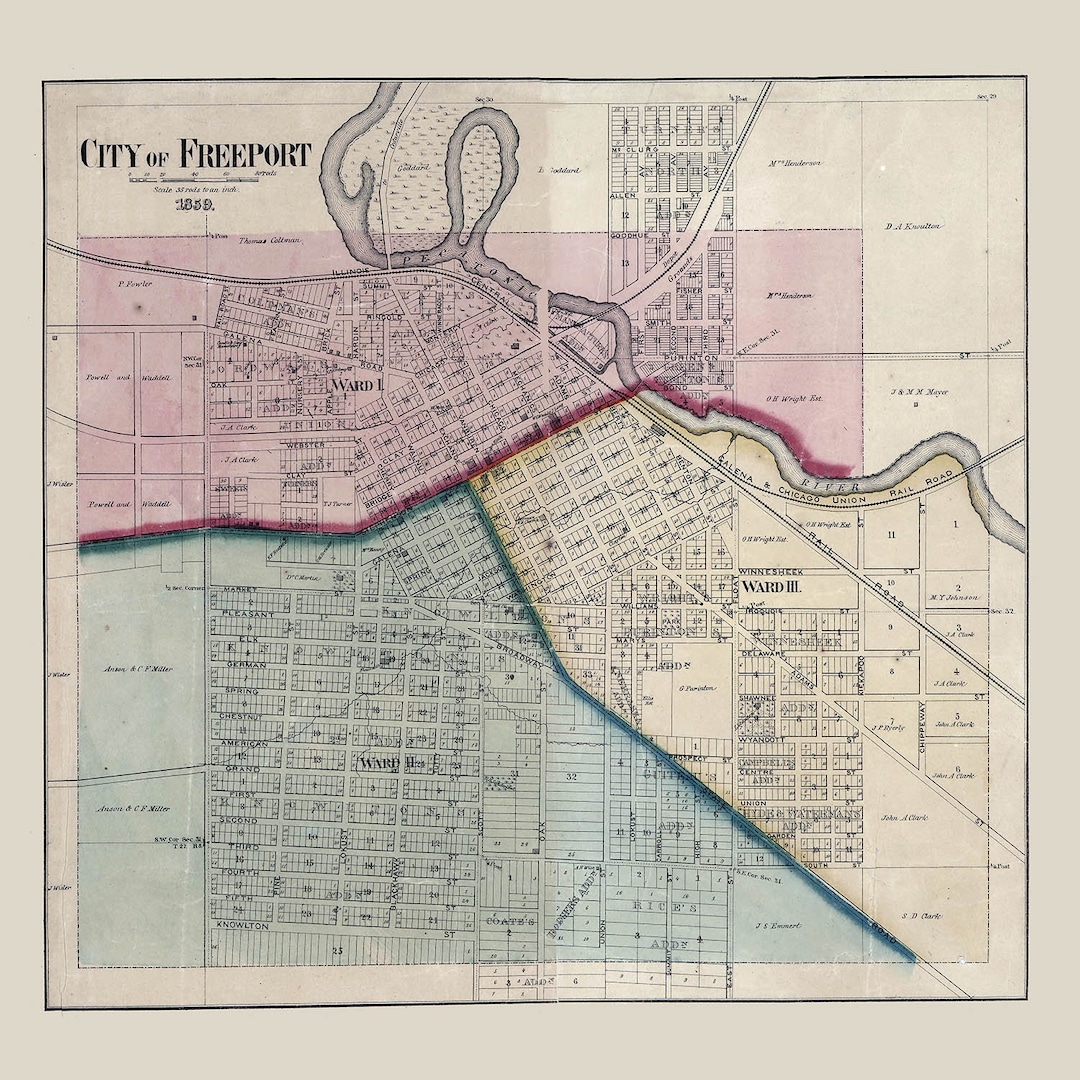 1859 Map City of Freeport Illinois - Etsy