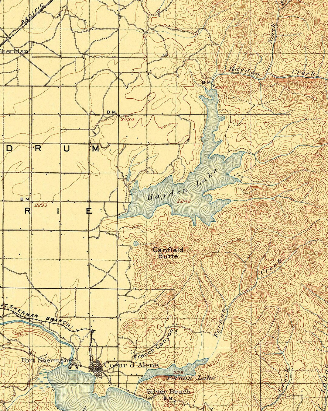 1903 Map of Hayden Lake Idaho - Etsy
