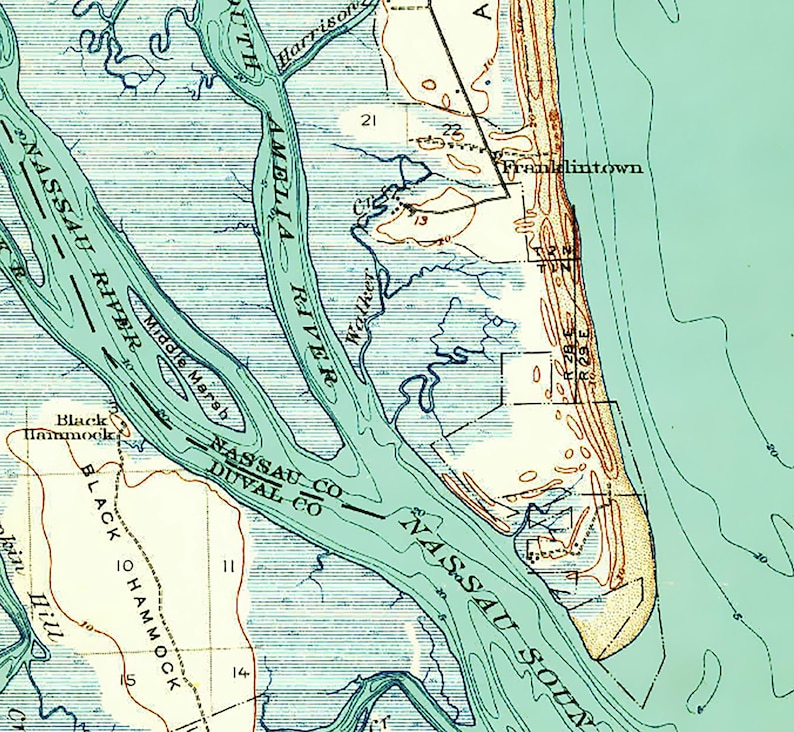 1919 Map of Amelia Island Florida Fernandina Beach - Etsy