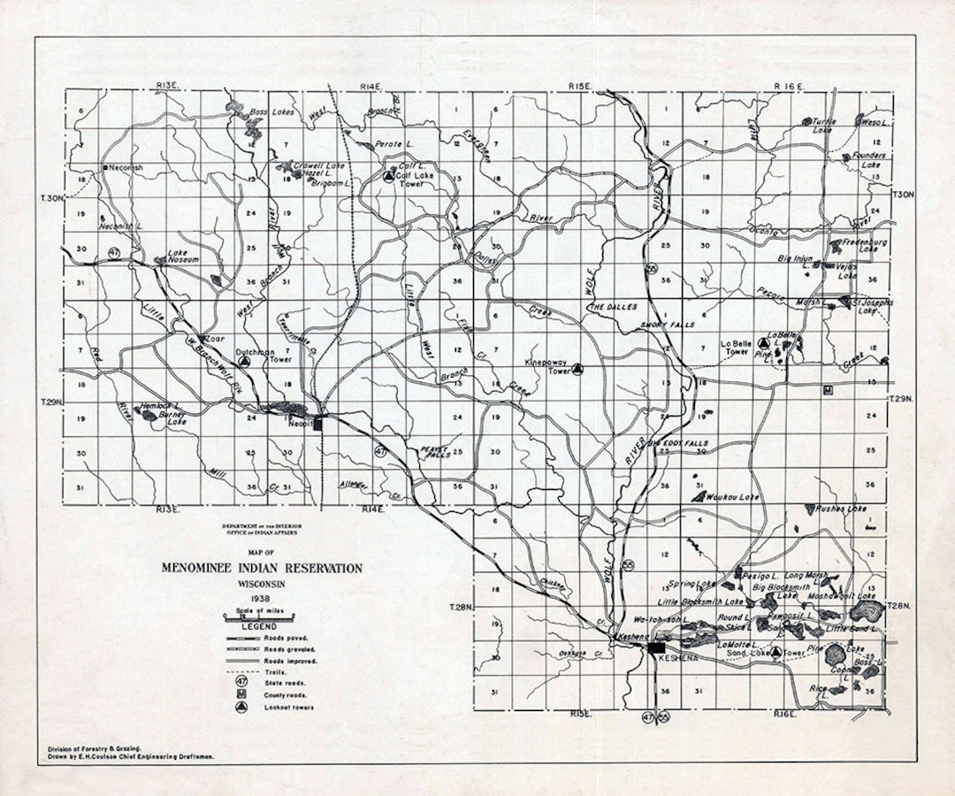 1938 Map of Menominee Indian Reservation Wisconsin - Etsy