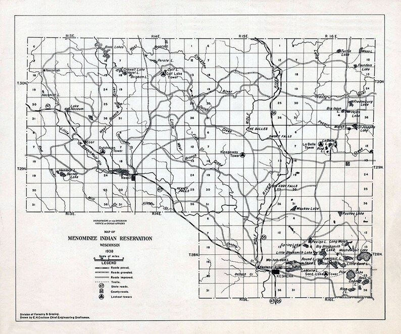 1938 Map of Menominee Indian Reservation Wisconsin - Etsy