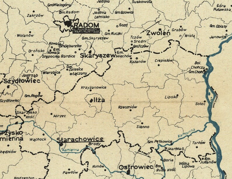 1939 Town and Region Map of Radom District Galicia Austria - Etsy