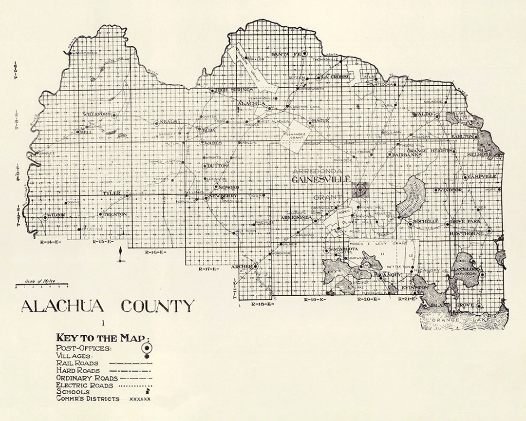 1914 Map of Alachua County Florida Gainesville - Etsy