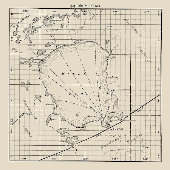 1915 Map of Lake Mille Lacs Minnesota | Etsy