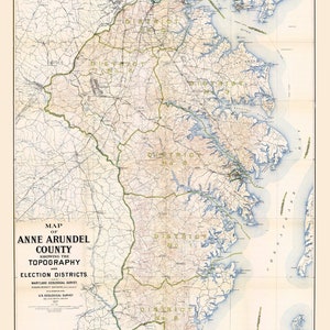 1917 Map of Anne Arundel County Maryland Topography - Etsy