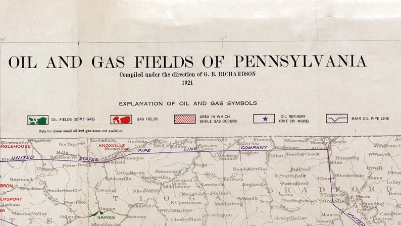 1921 Oil and Gas Fields Map of Pennsylvania - Etsy