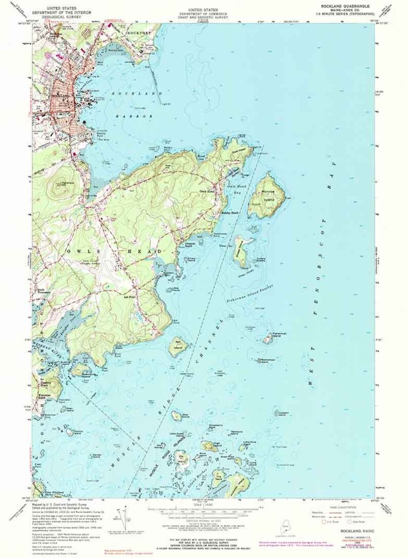 1955 Topo Map of Rockland Maine - Etsy