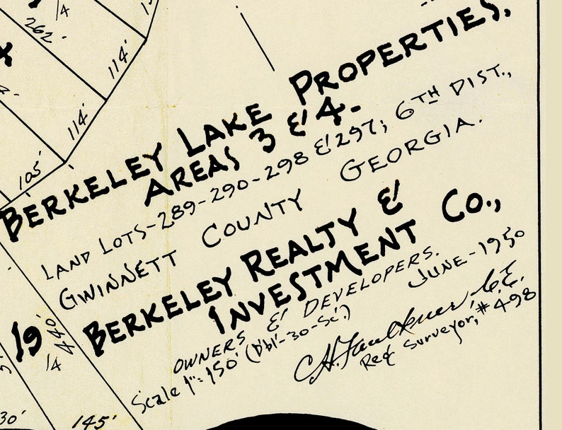 1950 Map of Berkeley Lake Properties Gwinnett County Georgia - Etsy