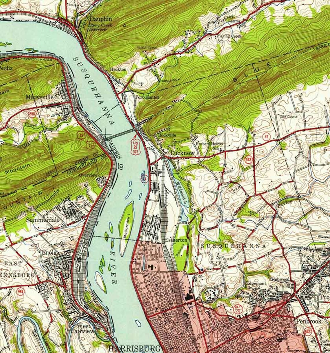 1943 Topo Map of Harrisburg Pennsylvania Susquehanna River - Etsy