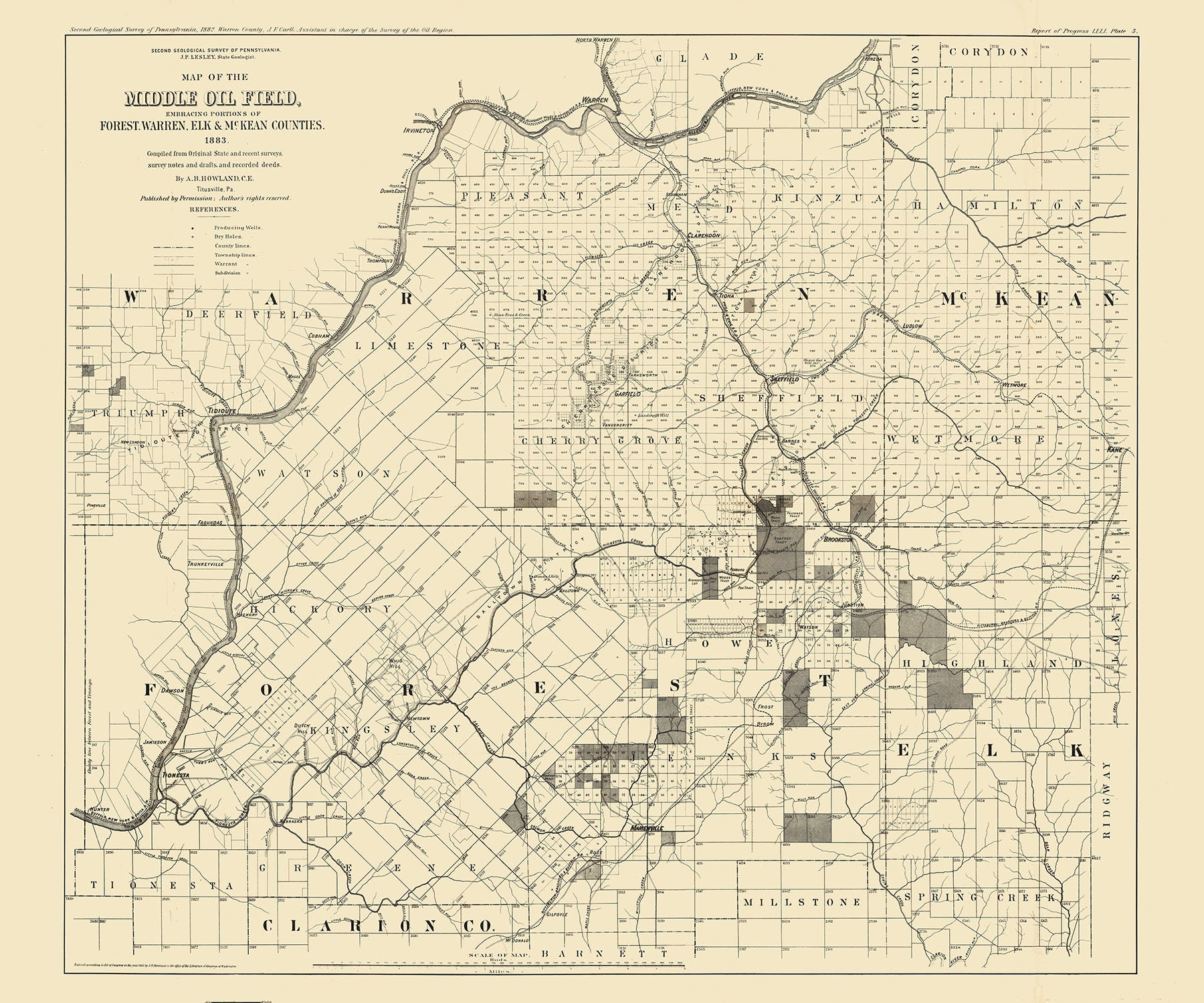 1883 Map of Middle Oil Field Forest Warren Elk and Mckean County ...