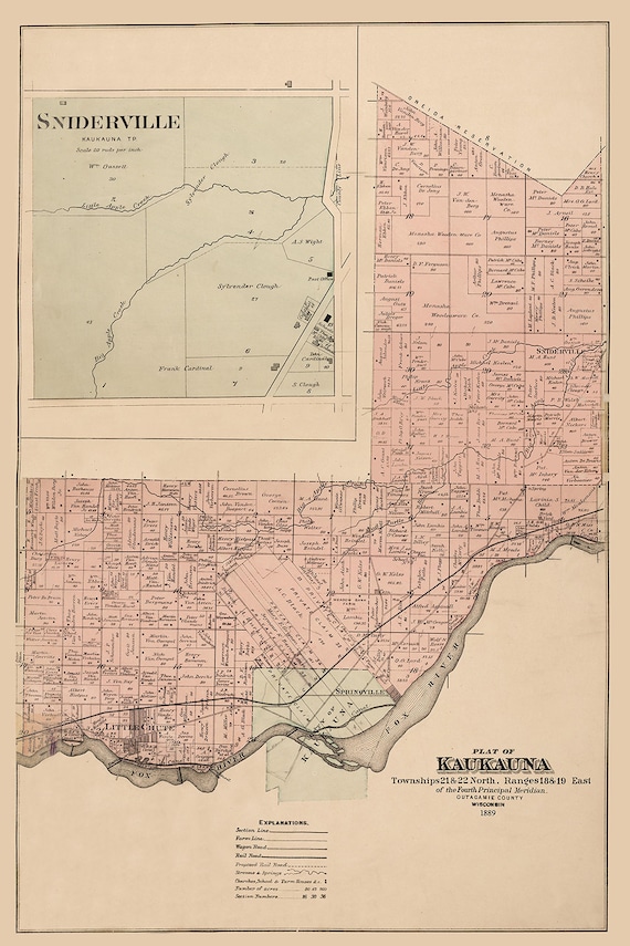 1889 Map of Kaukauna Township Outagamie County Wisconsin - Etsy