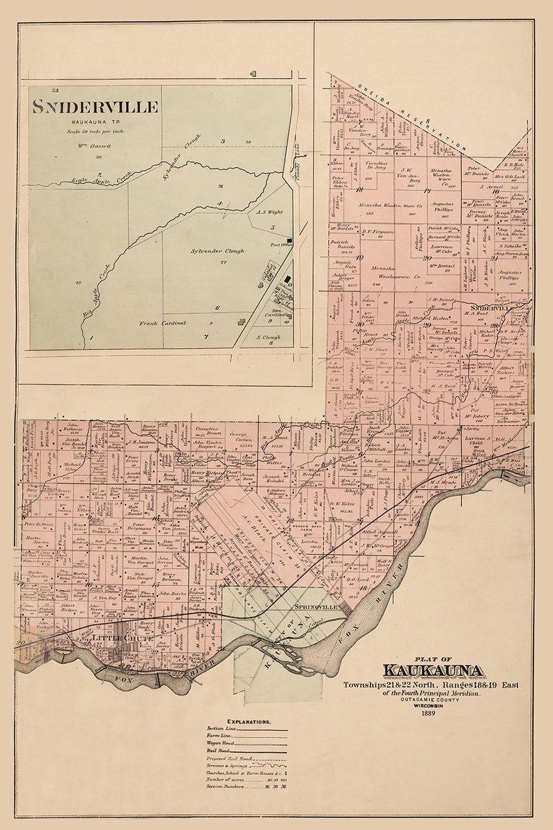 1889 Map of Kaukauna Township Outagamie County Wisconsin - Etsy