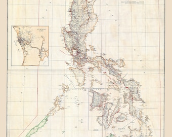 1900 Rare Antique Map of the Island of Cebu, Philippines Mactan ...