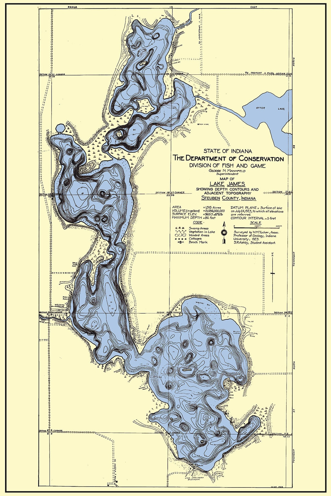1923 Map of Lake James Steuben County Indiana - Etsy