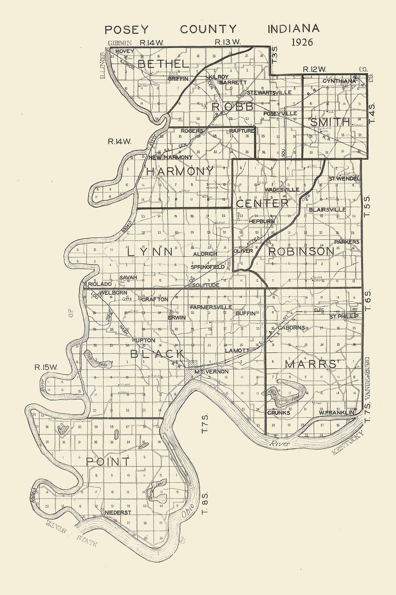 1926 Map of Posey County Indiana - Etsy