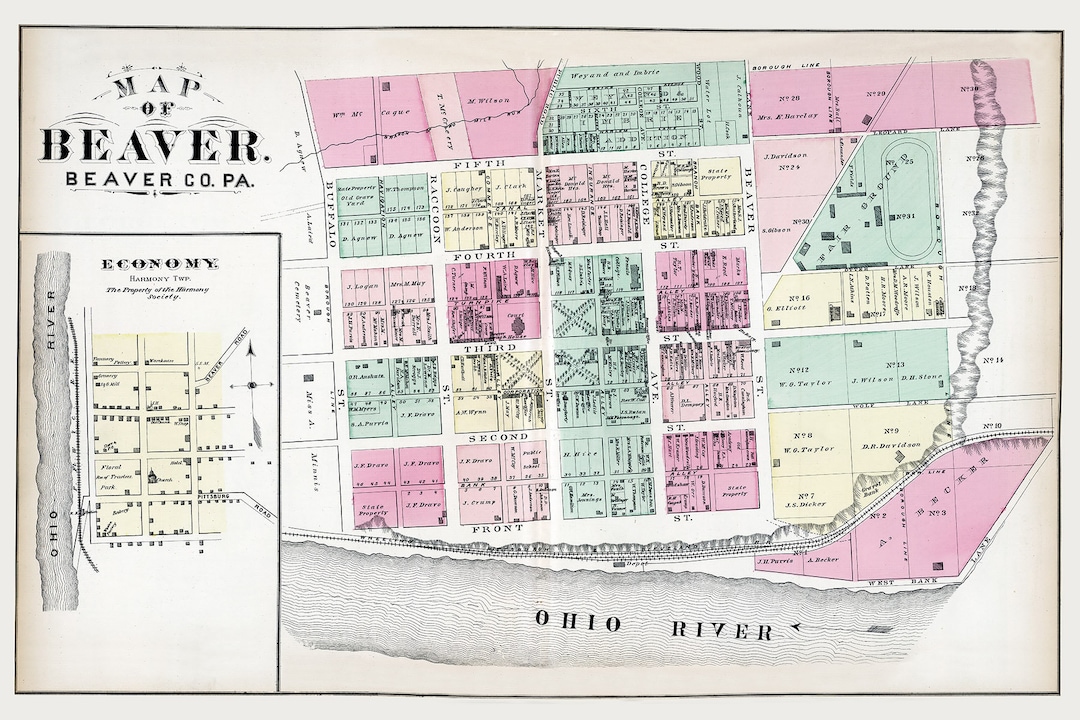 1876 Town Map of Beaver Beaver County Pennsylvania - Etsy