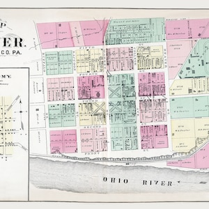 1876 Town Map of Beaver Beaver County Pennsylvania - Etsy