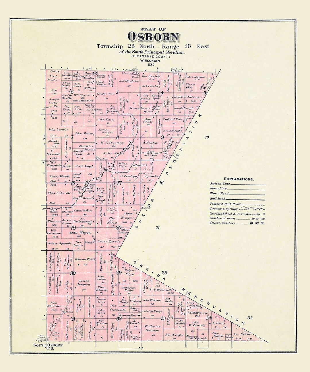 1889 Map of Osborn Township Outagamie County Wisconsin - Etsy