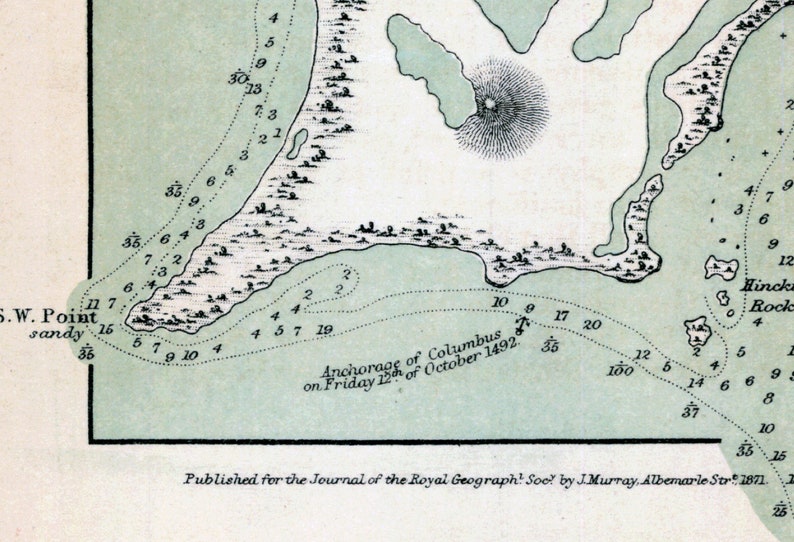 1871 Map of San Salvador Island Bahamas Watling Island - Etsy
